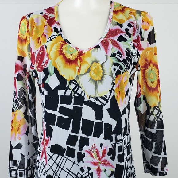 Peter Nygard | Tops | Nygard Top Size Small Black Floral Long Sleeve ...